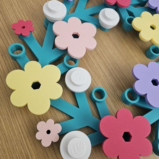 💐 Big Spring Flowers Lego Wreath・Free STL File for 3D printing・Cults