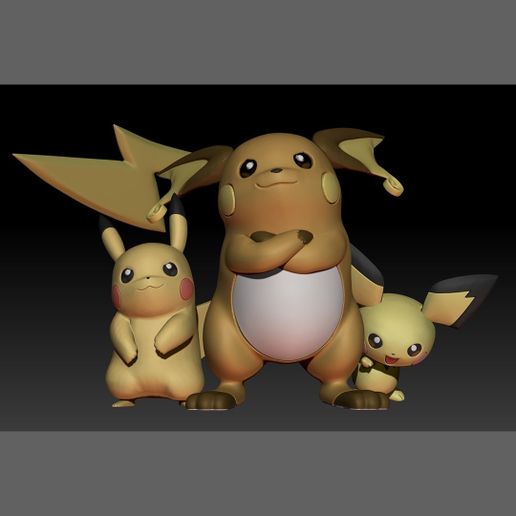 🐉 Pokemon Pichu Pikachu Raichu・ STL File for 3D printing・Cults