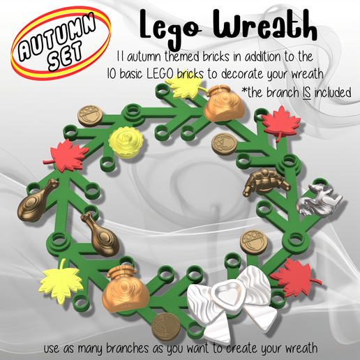 🧱 Lego Wreath- Autumn Set・ STL File for 3D printing・Cults