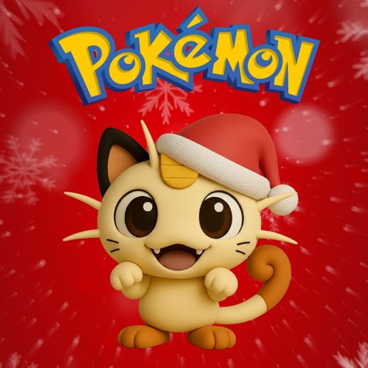 🎄 Christmas Meowth Pokemon chibi・ STL File for 3D printing・Cults