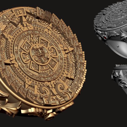 STL file Mayan Calendar Gents Signet Ring 📅 (OBJ)・Model to download and ...