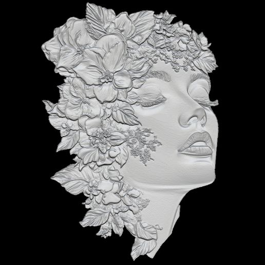 👩 Beautiful Woman Face with Floral Elements Relief・ STL File for 3D ...