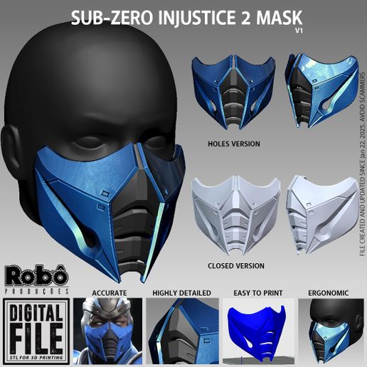 🕹 Sub-Zero Injustice 2 Great Master Assassin Mask - Cosplay - MK・ STL ...