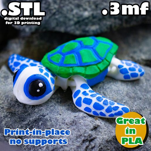 🐢 Little sea turtle print in place・ 3D File for 3D printing・Cults