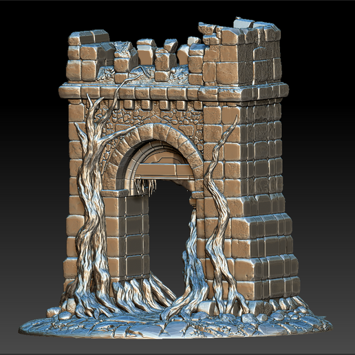 🏘️ Ruined Medieval Gate with Ancient Roots – 3D Printable Terrain・ OBJ ...