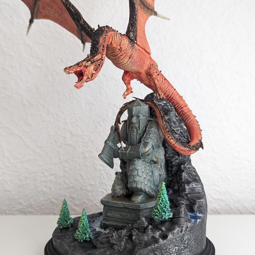 3D file SMAUG FIRE DRAGON ON EREBOR DWARF STATUE 🔥 ・3D print design to ...