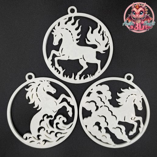 🐎 Elemental Steeds – Mythical Horse Ornament Set (Water, Air, Fire ...