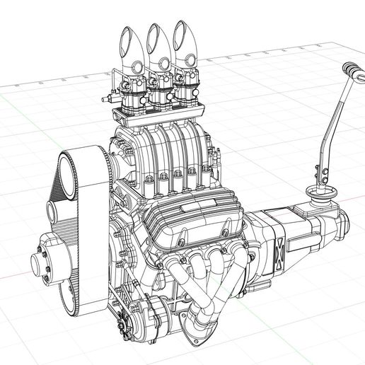 🚗 Cartoon V8 vintage engine・ OBJ File for ・Cults