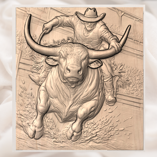 🐂 Rodeo Bull Rider 3D Relief STL | Western Cowboy Longhorn Wall Panel ...