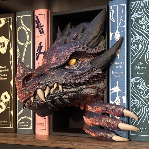 🐉 Dragon Emerging Book Nook – Head & Tail Edition・3D Print with the ...
