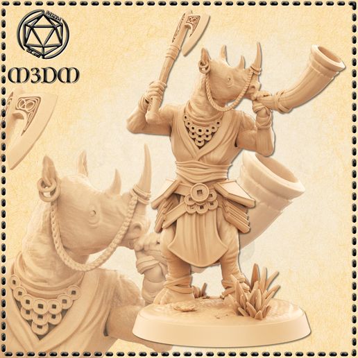 ♀️ Rhinofolk Female Barbarian (Action)・ STL File for 3D printing・Cults