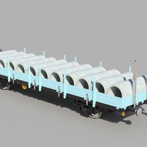 🚆 1/87 - HO Scale - Concrete Pipes Cargo Train・ STL File for 3D ...