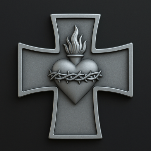 💜 Sacred Heart / Cross・Free 3D File for 3D printing・Cults