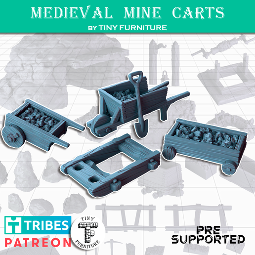🎲 Medieval Mine Carts・ STL File for 3D printing・Cults