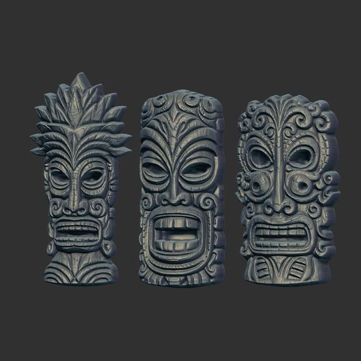 🪞 Stylized Polynesian Tiki Masks 3D Bas-Relief Models・ STL File for 3D ...