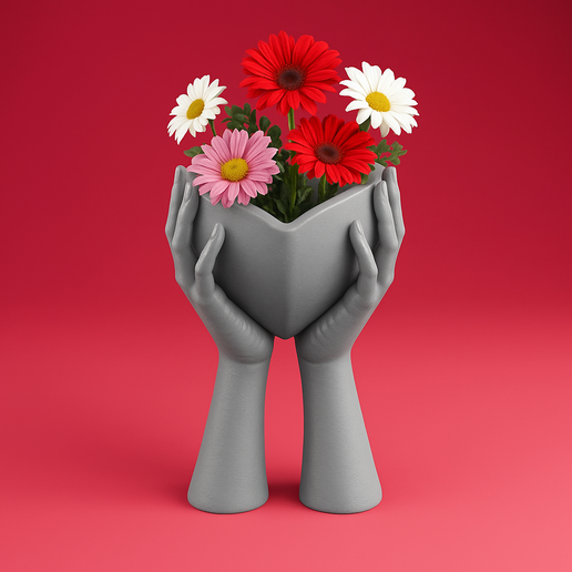 💜 Heart in Hands Planter – 3D Printable STL Flower Pot・ STL File for 3D ...