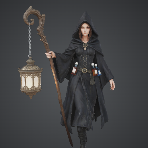 🏮 Hooded Lantern Mage – Dark Fantasy Sorceress・Free STL File for 3D ...
