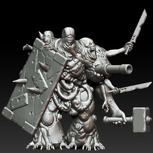 🛡️ Flesh Construct with a Big Trench Shield・ STL File for 3D printing・Cults