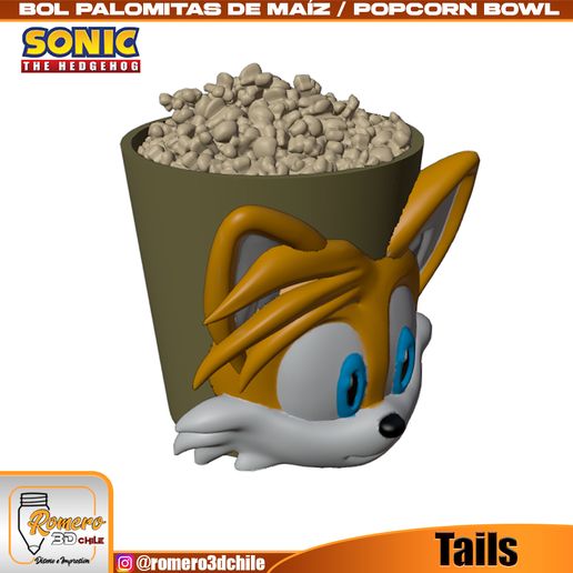 🍿 Popcorn Bowl Tails / Sonic The Hedgehog・ STL File for 3D printing・Cults