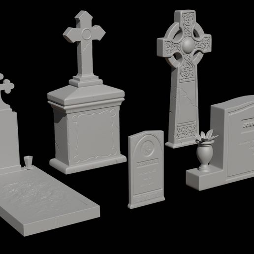 🪦 5 pack – Tombstones and gravestones・ STL File for ・Cults