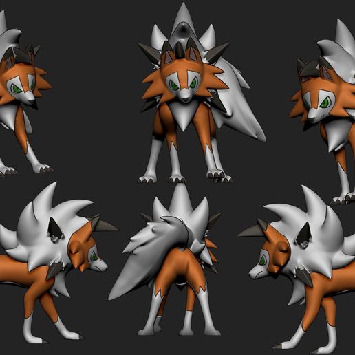 🐉 Pokemon - Lycanroc Dusk with 2 poses・ STL File for ・Cults