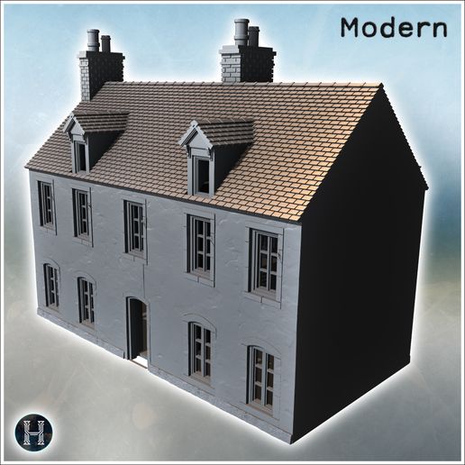 🏗️ Building with stone and wooden shutters on windows and a double door ...