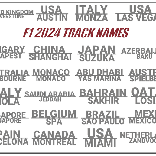 👾 F1 2024 TRACK names・ 3D File for ・Cults