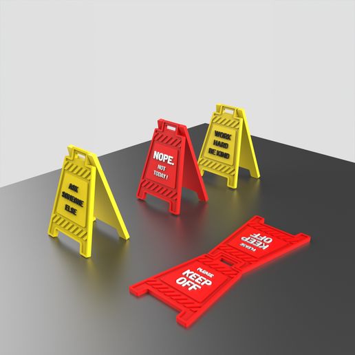 🏢 Funny Office Desk Signs, 3D Mini Floor Sign Set, 4 pcs.・ STL File for ...