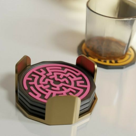 ☕ Maze Coasters, 6 Unique Designs, with Holder・ 3D File for ・Cults