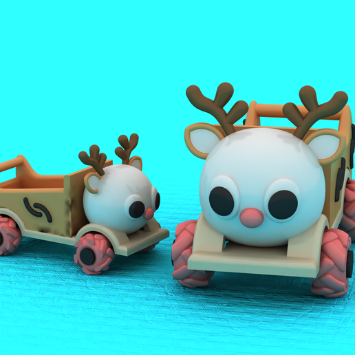 🚗 3D Reindeer Toy Car with Colorful Wheels and Antlers・ STL File for 3D ...