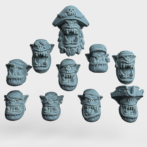 🏴‍☠️ Orc Head Pack 02: Pirates・ STL File for ・Cults