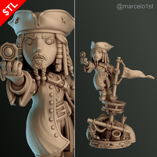 🏴‍☠️ SIMPLE - Jack Sparrow 3D Model for Printing - Detailed Sculpt・ 3D File for 3D printing・Cults