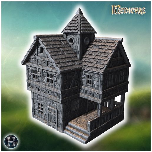 🏗️ Large medieval building with a tower, stone walls, and timber ...