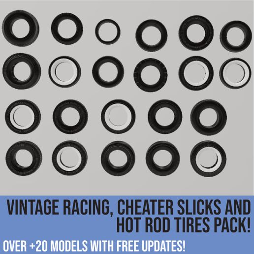 🥵 Pack of vintage racing, cheater slicks and hot rod tires for scale ...