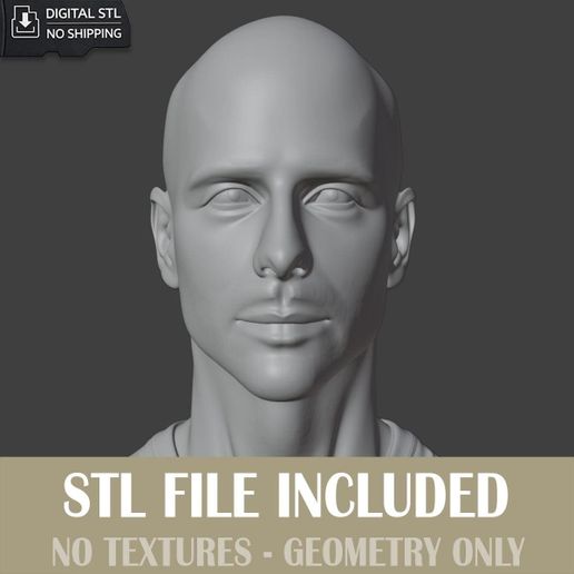 ♂️ Realistic Male Head Bust STL - Bald Man Portrait - 3D Printable ...