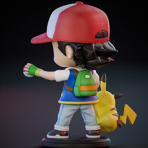 🐉 Chibi Ash Ketchum and Pikachu Pokemon・ STL File for 3D printing・Cults