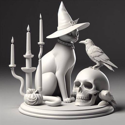 🧙‍♀️ 72 Witch Cat Composition - Skull, Raven & Candleholder on Shared ...