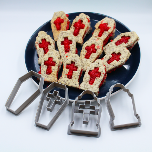 STL file Halloween Coffin Gravestone Cookie Cutter With Cross Linser ...