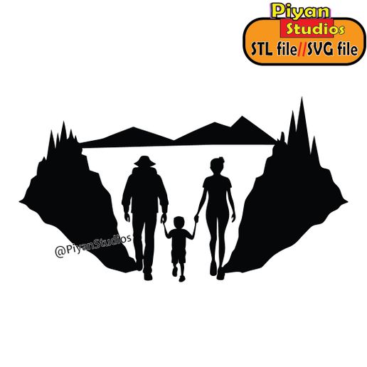 👪 full family walk art svg, stl・ STL File for 3D printing・Cults