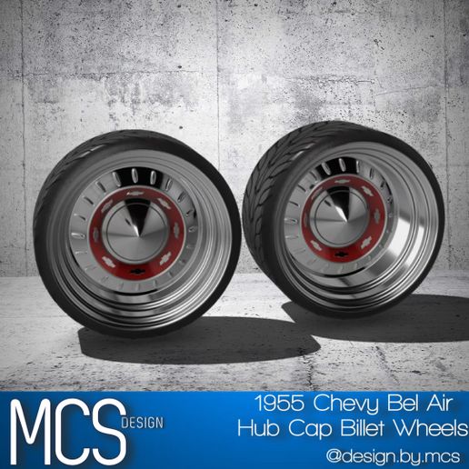 STL file 20inch Billet 1955 Chev Hubcap Wheels n Tires 2x Offsets 🏎️ ...