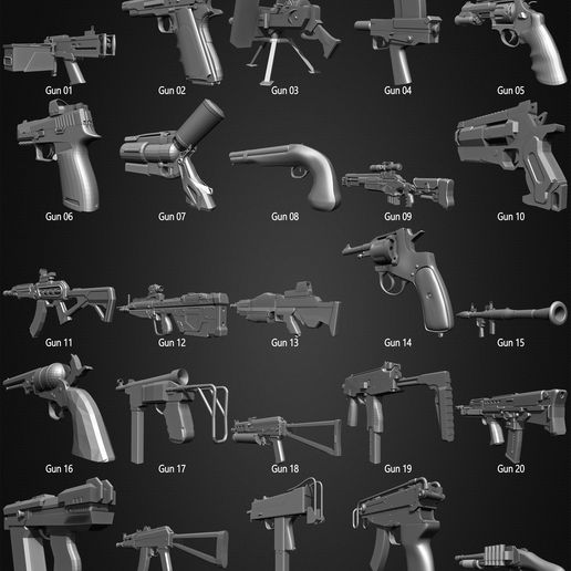 🧨 Pack Of 25 Guns Kitbash Volume 04・ 3D File for 3D printing・Cults