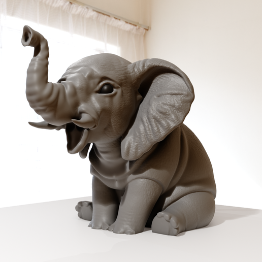 STL file baby elephant sitting trunk up stl 👶 ・3D printable model to ...