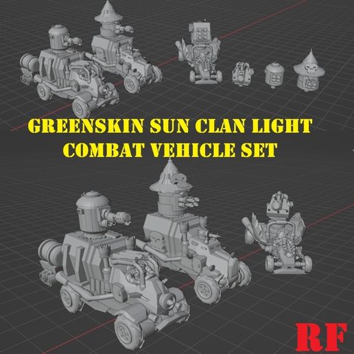 ☀️ greenskin 'sun clan' combat vehicle set・ STL File for 3D printing・Cults