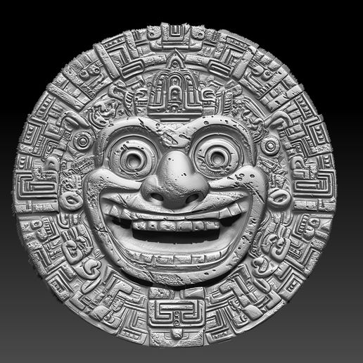 STL file "Aztec-Inspired Smiling Sun Bas-Relief" ☀️ (OBJ)・3D printer ...