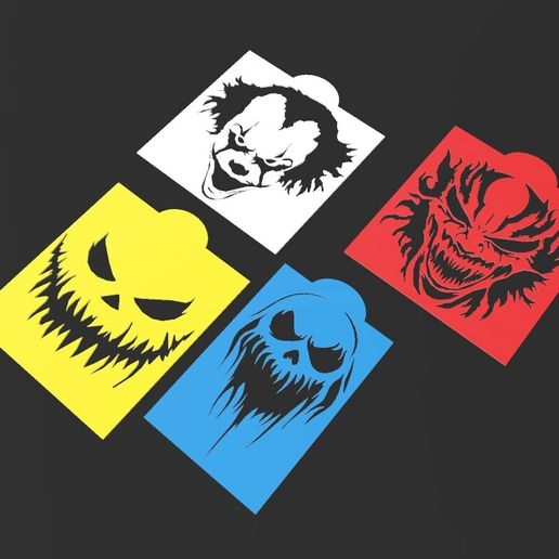 🎃 HAlloween, set 4 Stencils 100mm・ STL File for 3D printing・Cults