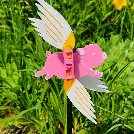 🐖 Lucky Flying Pig Wind Spinner・Free STL File for 3D printing・Cults