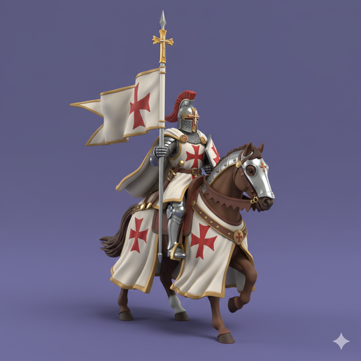 🎲 Single STL Mounted Chivalric Knight with Sacred War Banner - Epic ...