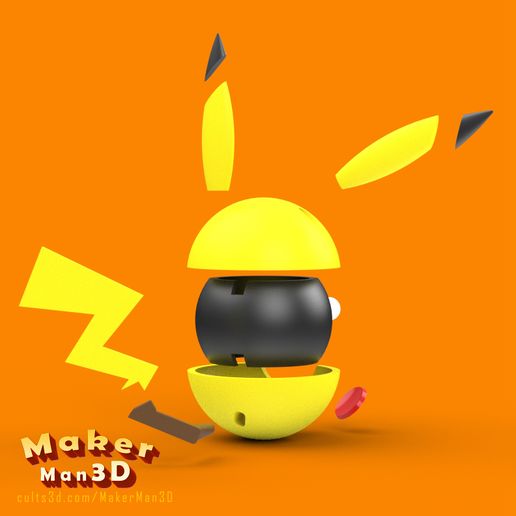 🐉 Pokemon Pokeball Pikachu Splitted・ STL File for 3D printing・Cults
