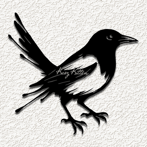 🐦 ink magpie bird wall art home decor・ STL File for 3D printing・Cults