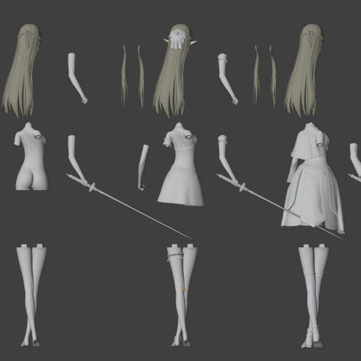 👧 Asuna Yuuki anime girl from Sword Art Online 3 in 1・ 3D File for 3D ...